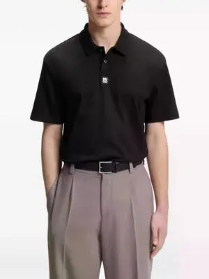 Hugo Stacked-logo Polo Shirt In Interlock Cotton - Black