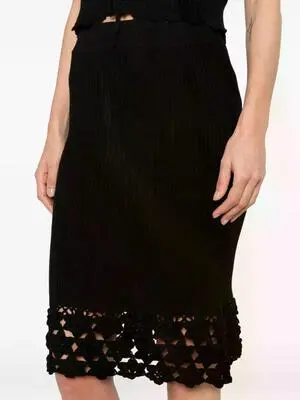 GANNI Crochet-trim Ribbed Knit Midi Skirt - Black