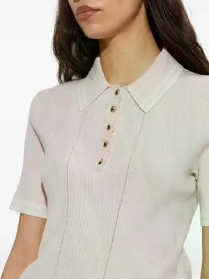 Rag & Bone Ribbed Button Polo Top - Pink