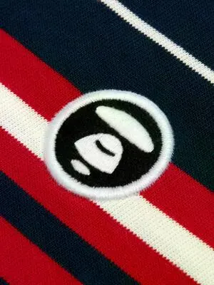 AAPE BY *A BATHING APE Now Striped Logo-patch T-shirt - Blue