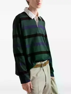 Prada Striped Long-sleeve Polo Shirt - Green
