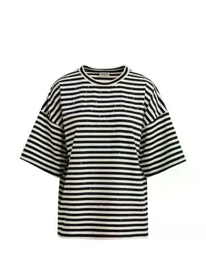 Essentiel Antwerp Striped Strass T-shirt - Black