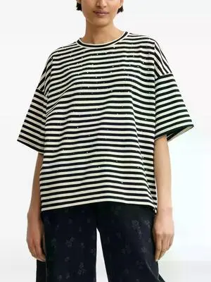 Essentiel Antwerp Striped Strass T-shirt - Black