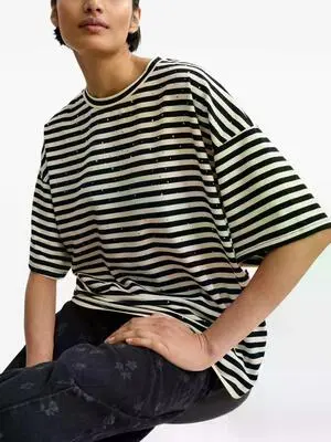 Essentiel Antwerp Striped Strass T-shirt - Black