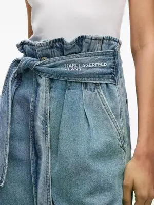 Karl Lagerfeld Belted Denim Shorts - Blue