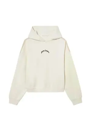Palm Angels Curved Logo Loose Crop Hoodie - Neutrals