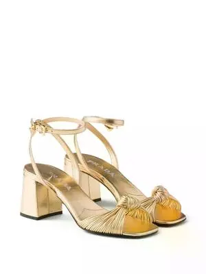 Prada Mordoré Leather Heeled Sandals With -tone Metallic Finish - Gold