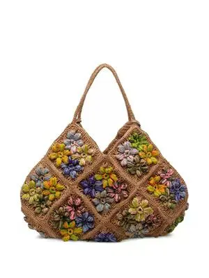 AFAR Raffia Floral-embroidery Tote Bag