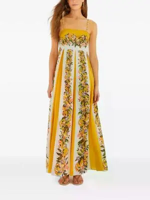 Farm Rio Striped Floral-Print Maxi Dress Yellow