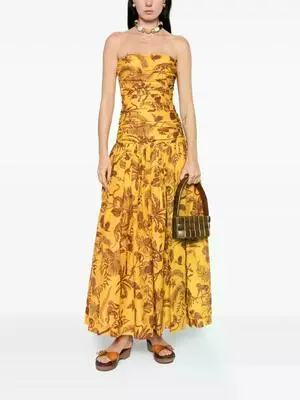 ALEMAIS Ruched Floral Print Dress - Yellow