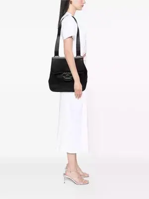 FERRAGAMO Leather Double Gancini Shoulder Bag - Black