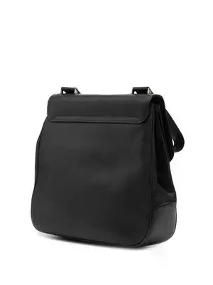 FERRAGAMO Leather Double Gancini Shoulder Bag - Black