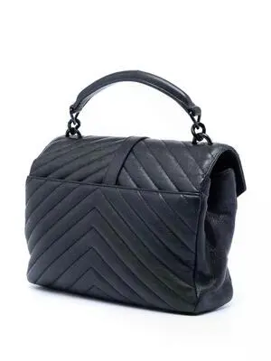 Saint Laurent 2016 Medium Chevron Sheepskin Monogram College Satchel - Black