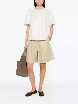 Max Mara Floral-embroidered Paneled Top - Neutrals