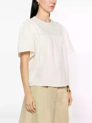 Max Mara Floral-embroidered Paneled Top - Neutrals