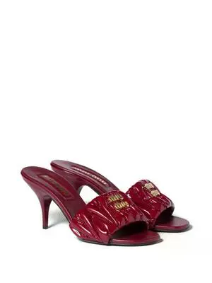 Miu Miu Matelassé Patent Nappa Leather Mules - Red