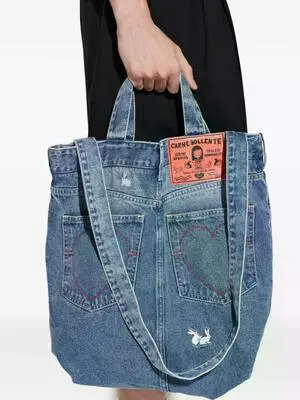 CARNE BOLLENTE Heart Patch Denim Tote Bag