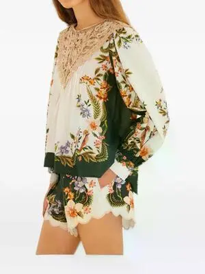 Farm Rio Beaded Belt Floral Shorts - Green
