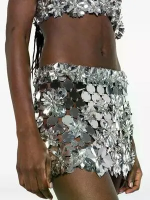 Rabanne Floral Mini Skirt - Silver