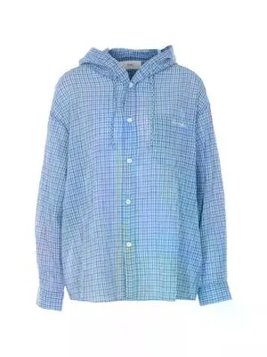 DUNST Hooded Checked-pattern Shirt - Blue