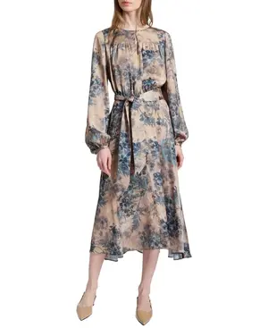Santorelli Aubree Long Sleeve Midi Dress In Floral Print - Dune