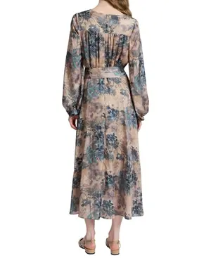 Santorelli Aubree Long Sleeve Midi Dress In Floral Print - Dune