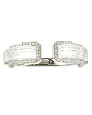 David Webb Platinum, 18k Gold, Rock Crystal, And Diamond Cuff Bracelet - White