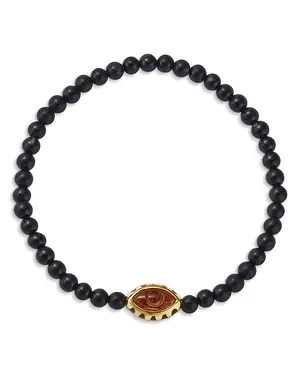 Luis Morais 14k Yellow Gold Yellow Aventurine And Tiger Eye Bead Bracelet - Black