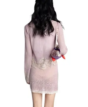 Anna Sui Lingerie Lace Knit Cardigan - Blush