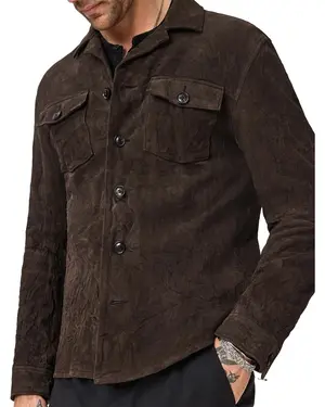 John Varvatos Jesse Leather Shirt Jacket With Buttons - Espresso