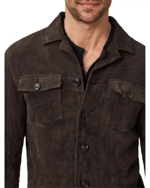 John Varvatos Jesse Leather Shirt Jacket With Buttons - Espresso