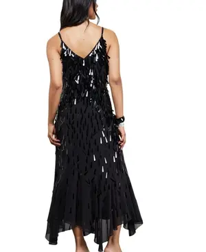 WAREHOUSE Premium Teardrop Embellished Midi Dress