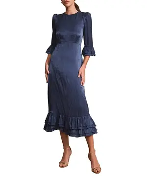 Mint Velvet Metallic Ruffled Midi Dress - Navy