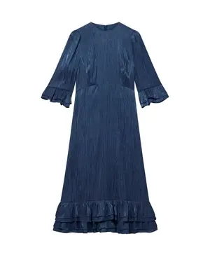Mint Velvet Metallic Ruffled Midi Dress - Navy