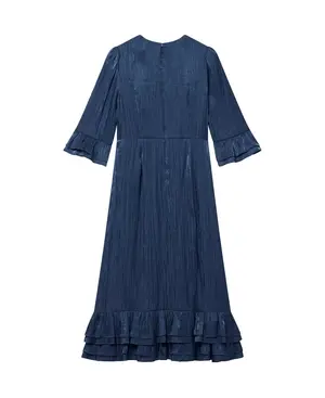 Mint Velvet Metallic Ruffled Midi Dress - Navy