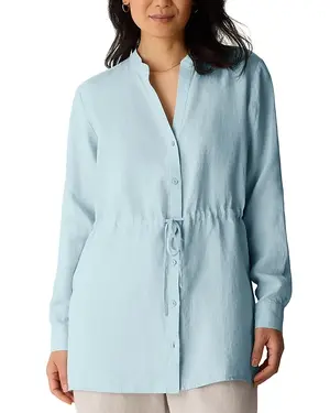 Eileen Fisher Mandarin Collar Linen Shirt - Breeze