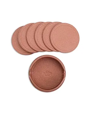 ROYCE NEW YORK Set Of Six Coasters & Holder - Tan