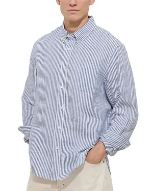 ALEX MILL Striped Shirt In Linen - Blue/white