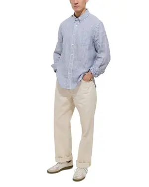 ALEX MILL Striped Shirt In Linen - Blue/white