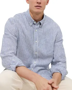 ALEX MILL Striped Shirt In Linen - Blue/white