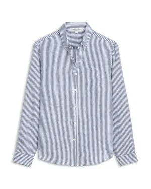 ALEX MILL Striped Shirt In Linen - Blue/white