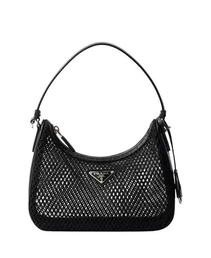 Prada Re-edition 2005 Mesh And Brushed Leather Bag - Black