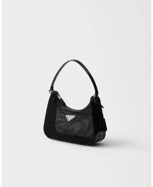 Prada Re-edition 2005 Mesh And Brushed Leather Bag - Black