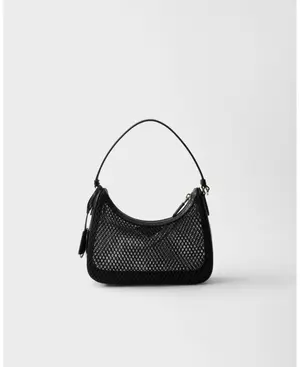 Prada Re-edition 2005 Mesh And Brushed Leather Bag - Black