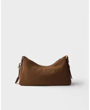 Prada Aimee Large Nubuck Leather Shoulder Bag - Brown