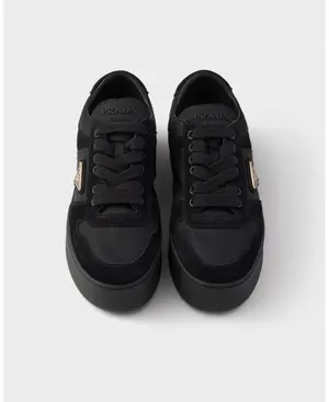 Prada Downtown Re-nylon And Suede Sneakers - Black