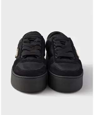 Prada Downtown Re-nylon And Suede Sneakers - Black