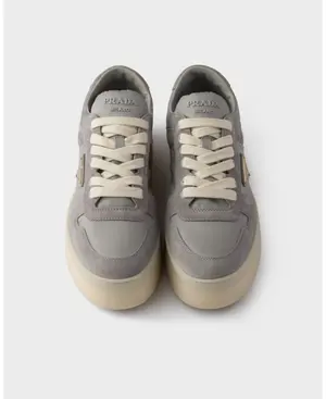 Prada Downtown Re-nylon And Suede Sneakers - Grey