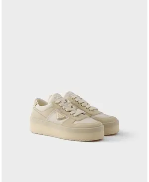Prada Downtown Re-Nylon And Suede Sneakers Neutral