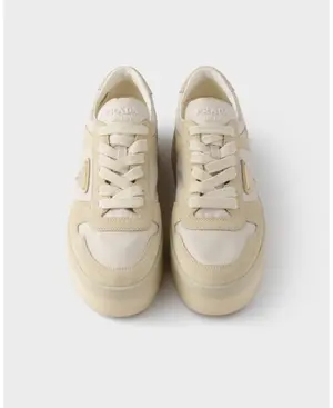 Prada Downtown Re-nylon And Suede Sneakers - Neutral